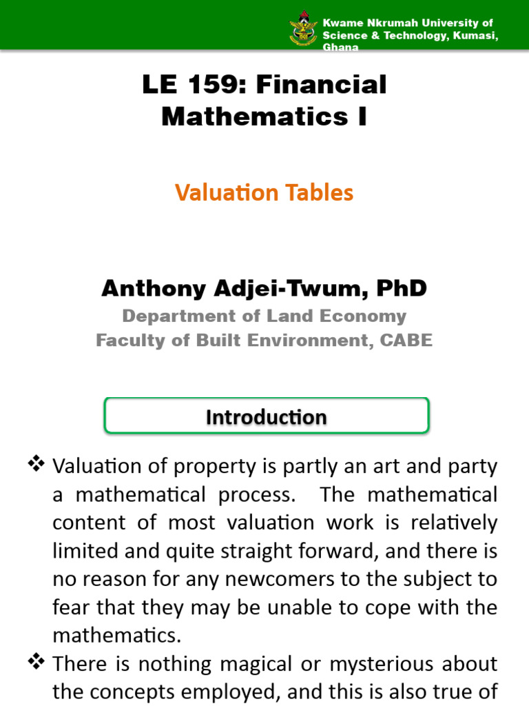 Financial Mathematics Valuation Guide | PDF | Interest | Present Value