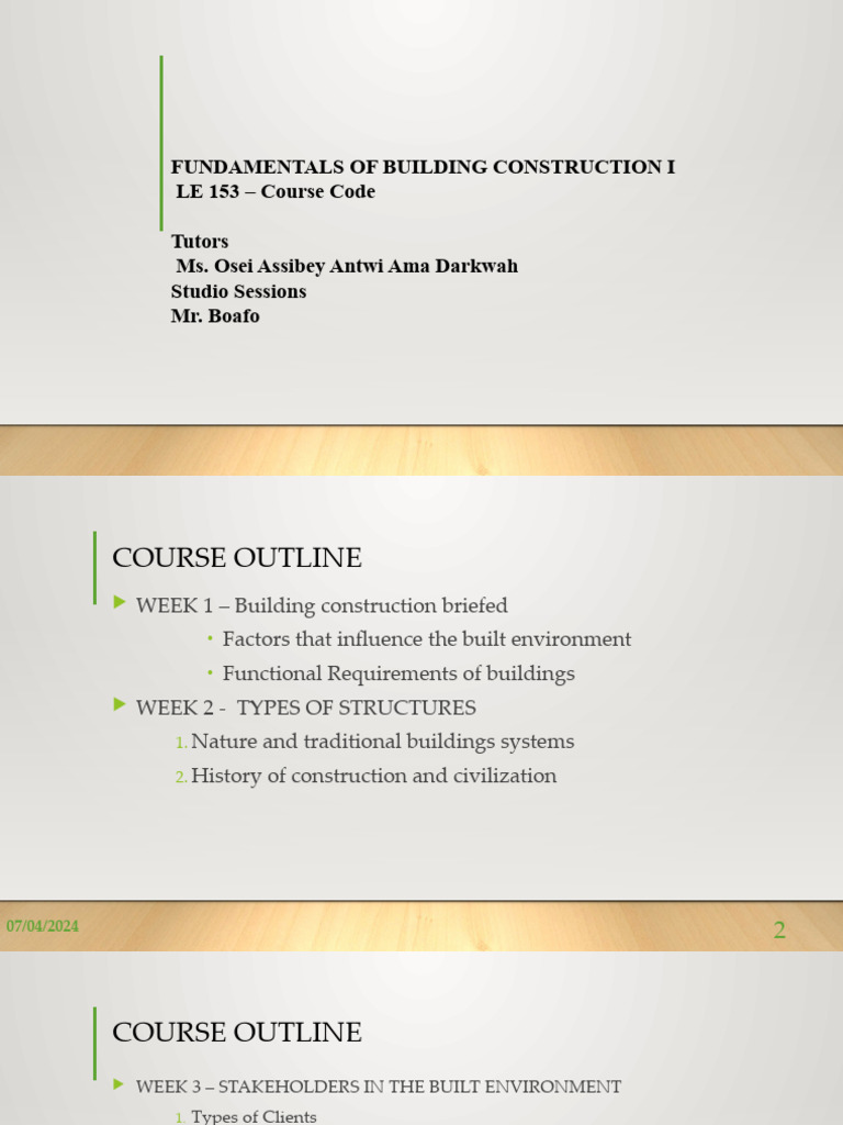Fundamentals of Building Construction I Lec 1 | PDF | Building | Infrastructure