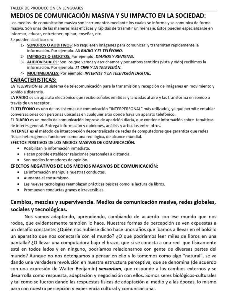Medios Masivos de Comunicacion | PDF | Medios de comunicación) | Comunicación
