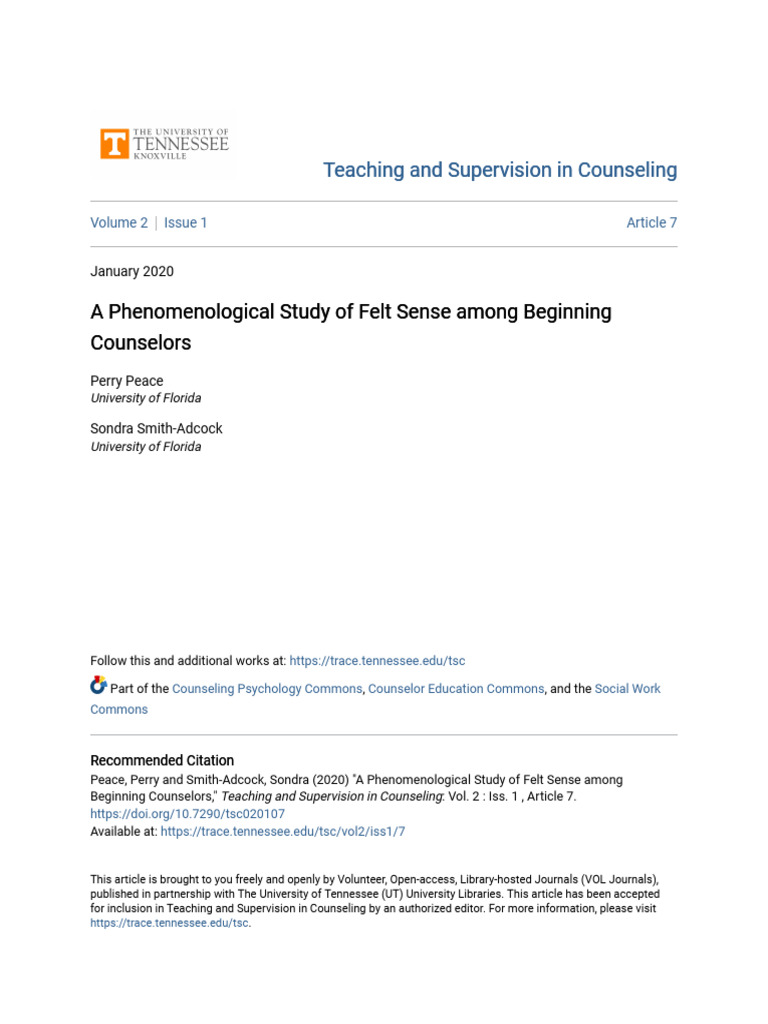 A Phenomenological Study of Felt Sense Among Beginning Counselors | PDF ...