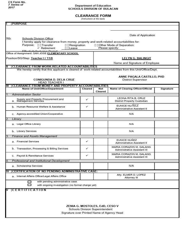 FS CS Form No. 7 Clearance Form Retirement | PDF | Business