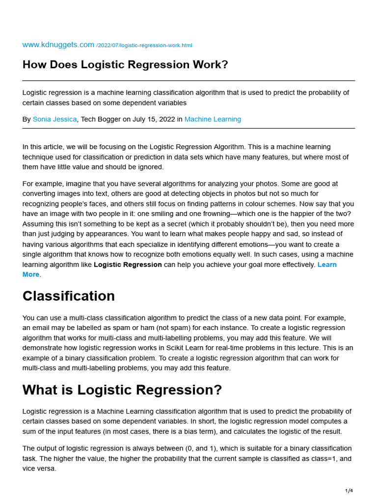 Sonia Jessica - 2022 - How Does Logistic Regression Work | PDF | Logistic Regression ...
