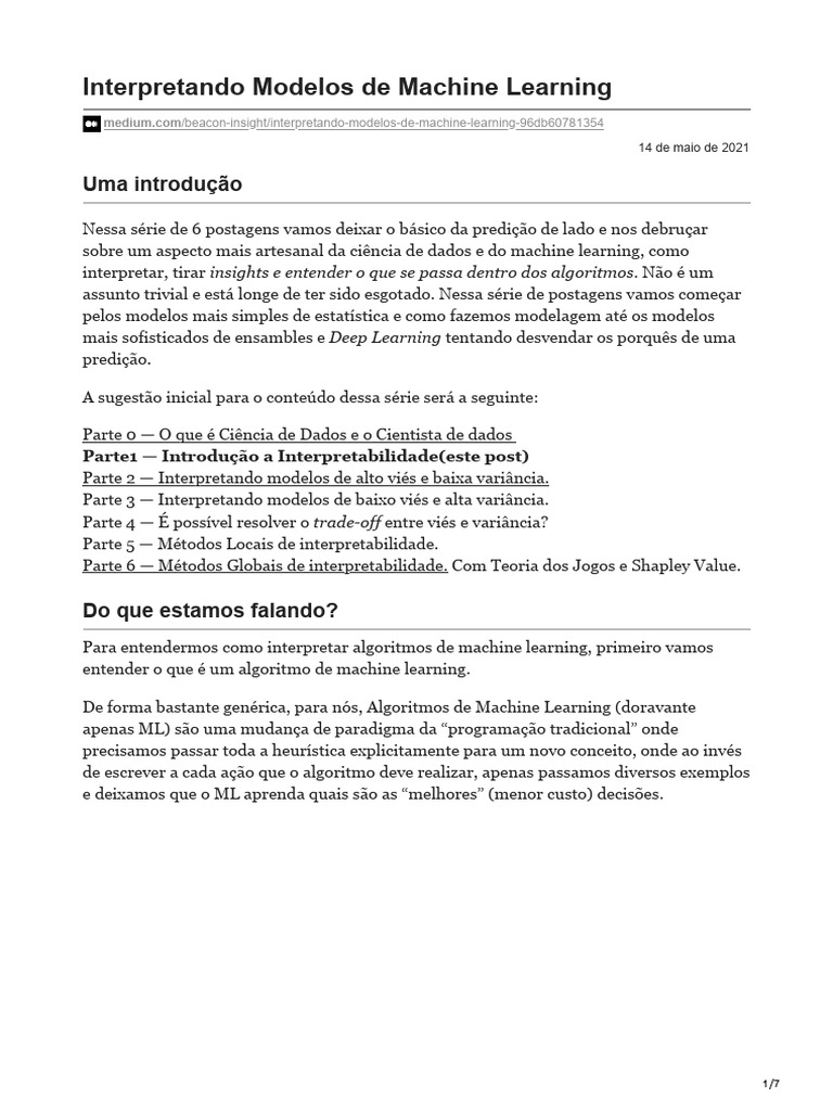 Silva - 2021 - Interpretando Modelos de Machine Learning | PDF | Aprendizado de máquina | Algoritmos
