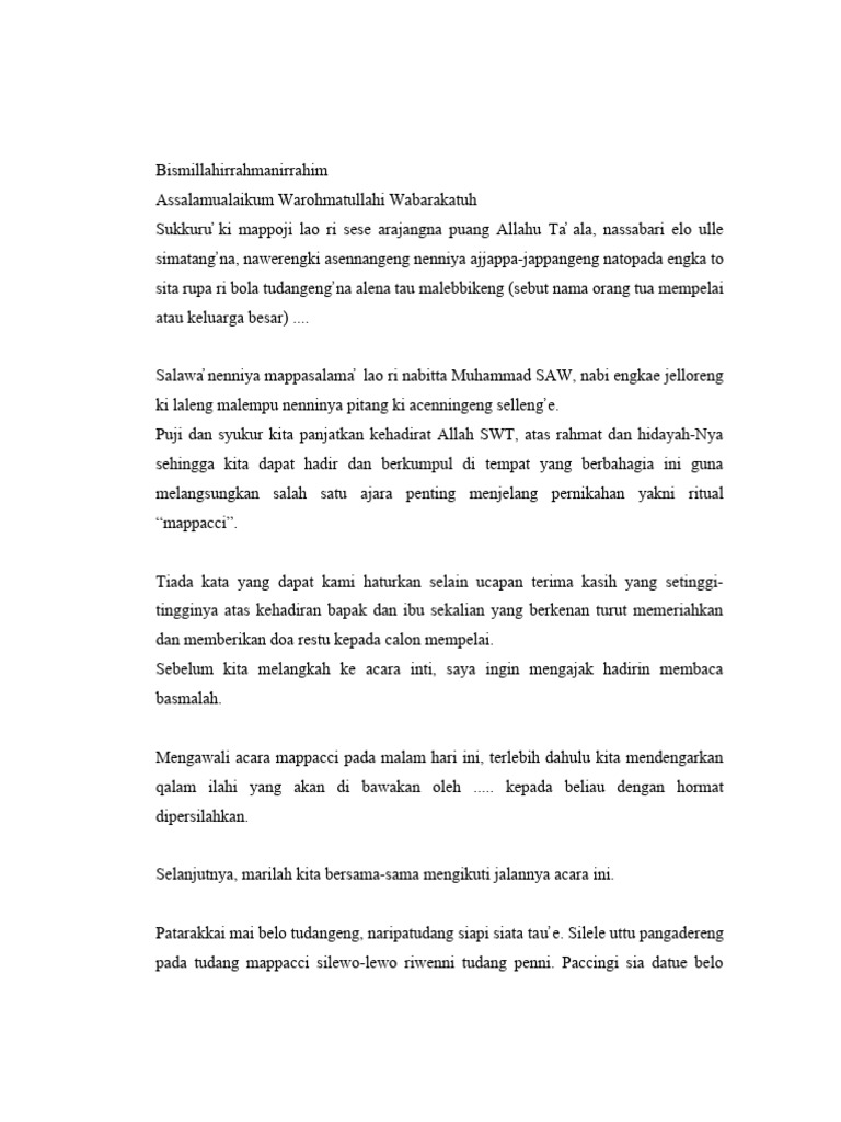 Naskah MC Mappacci Adat Bugis | PDF