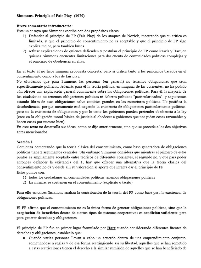 Simmons, Principle of Fair Play (1979) | PDF | John Rawls | Justicia