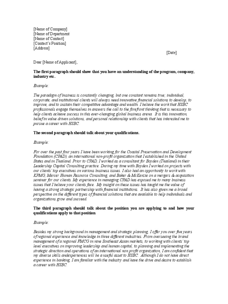 Cover Letter Template | Hsbc | Résumé