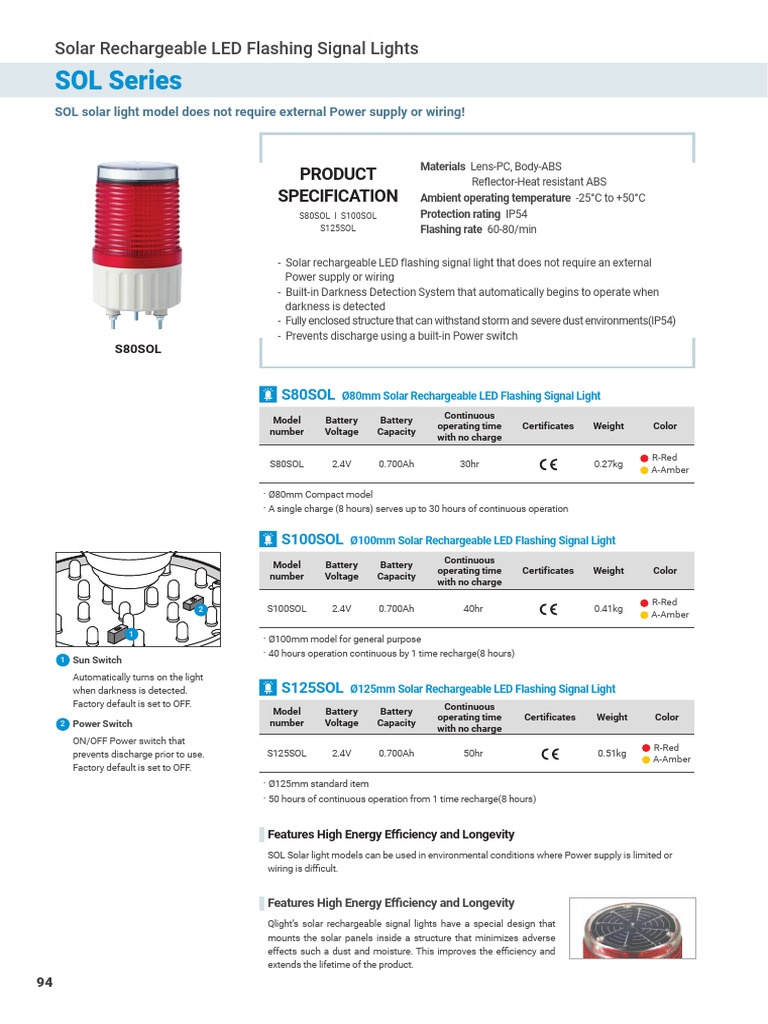 S100SOL Catalog | PDF | Rechargeable Battery | Flashlight