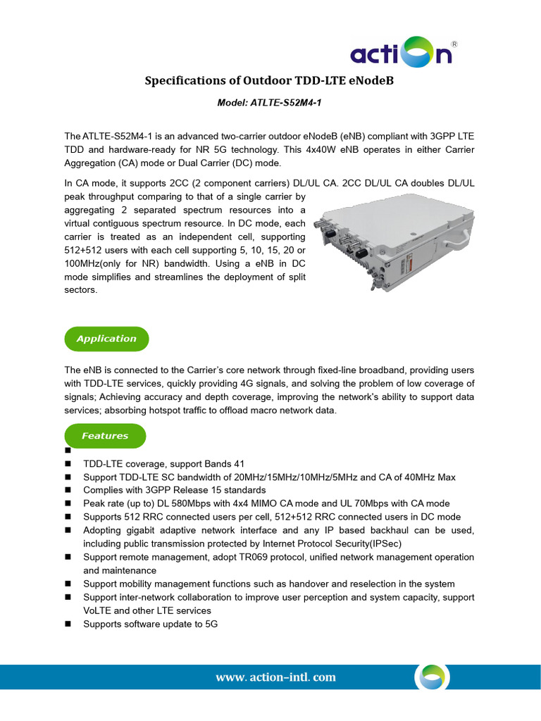 Outdoor TDD-LTE eNodeB Specifications | PDF | Lte (Telecommunication ...