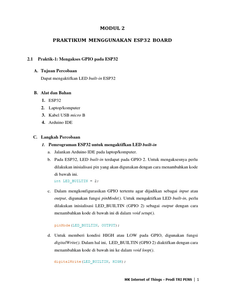 Praktek Modul 2 Menggunakan ESP32 | PDF