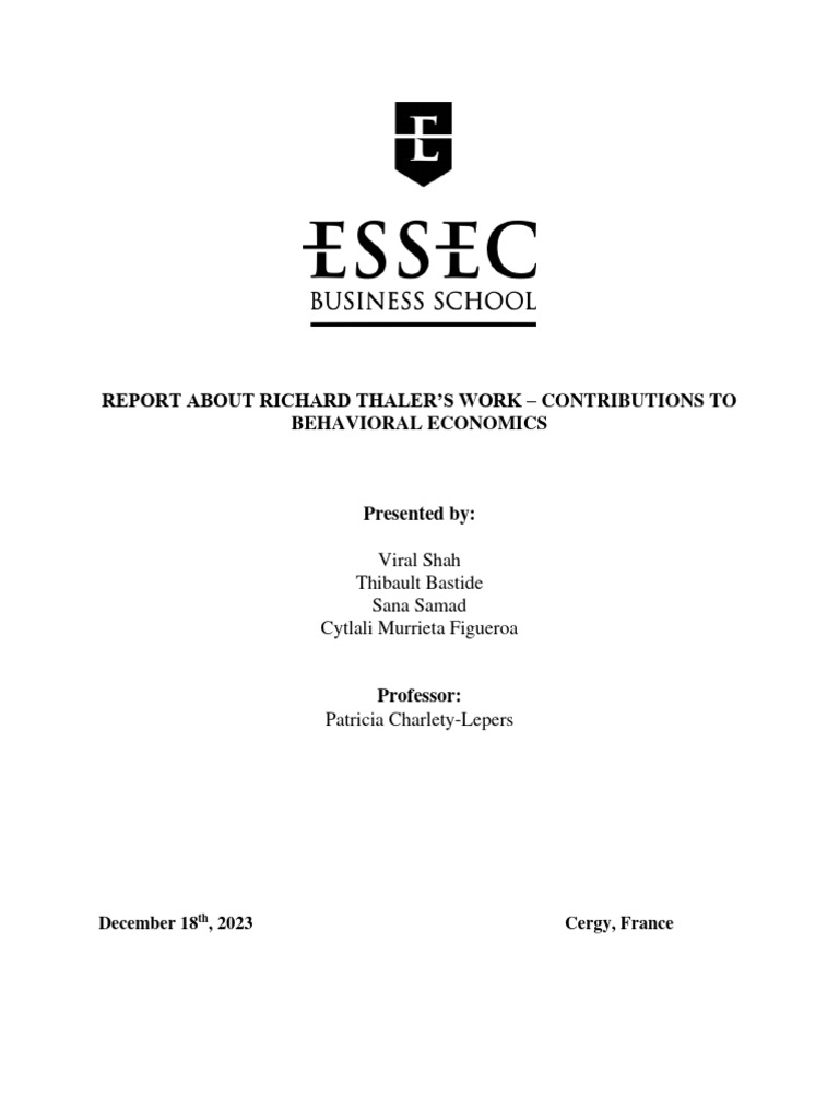 Group 12 Noble Ideas in Economics Report | PDF | Behavioral Economics ...
