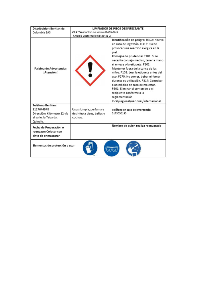 ETIQUETAS SGA (1) | Descargar gratis PDF | Tensioactivo | Agua