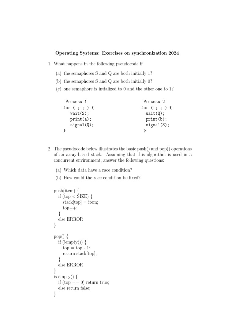 Exercises On Sychronization2023 | PDF | Computing | Theoretical Computer Science