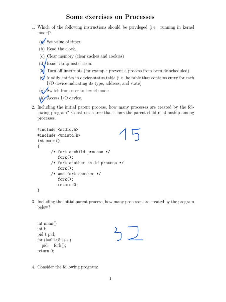 Exercises On Processes | PDF | Kernel (Operating System) | Software Engineering