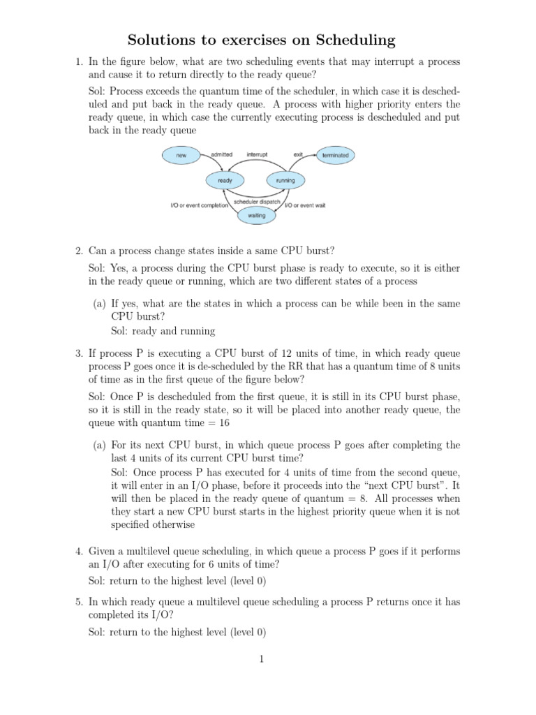 Exercises On Scheduling Solutions | PDF | Scheduling (Computing) | Process (Computing)