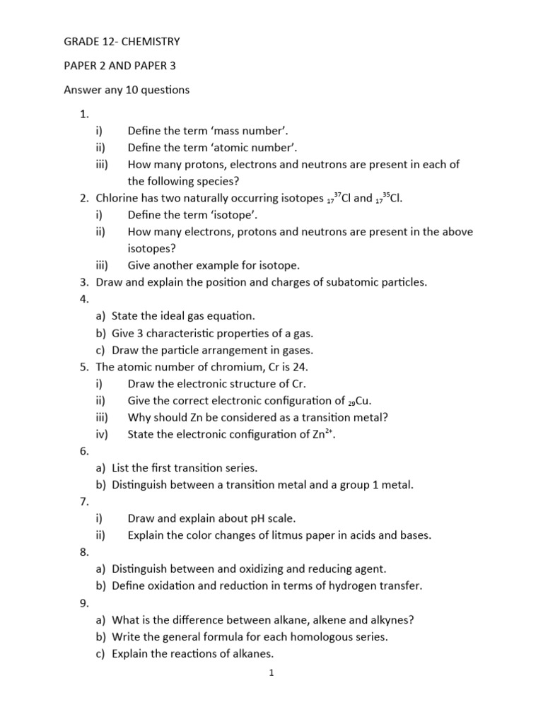 Grade 12 Chem Theory and Alt - Pract | PDF | Precipitation (Chemistry) | Proton