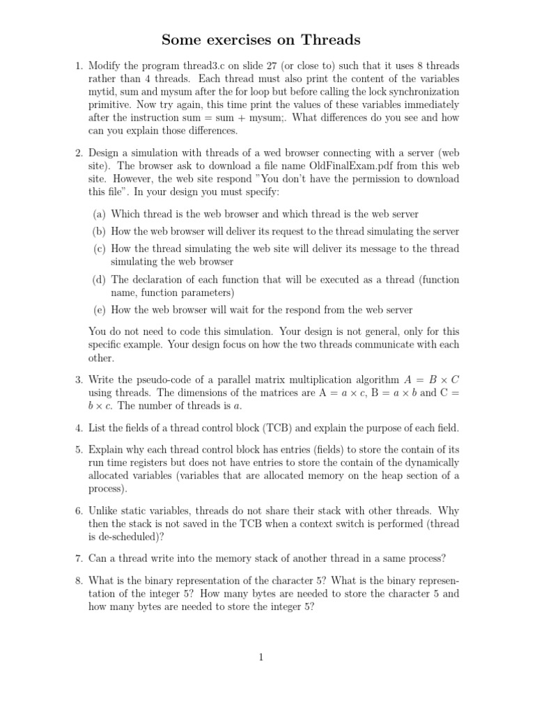 Exercises On Threads Pdf Thread Computing Process Computing