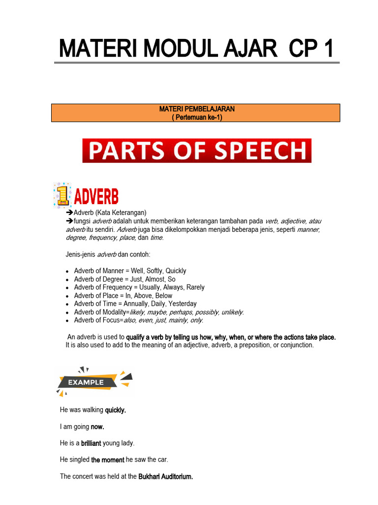 Materi Modul Ajar CP 1 | PDF | Adverb | Semantic Units