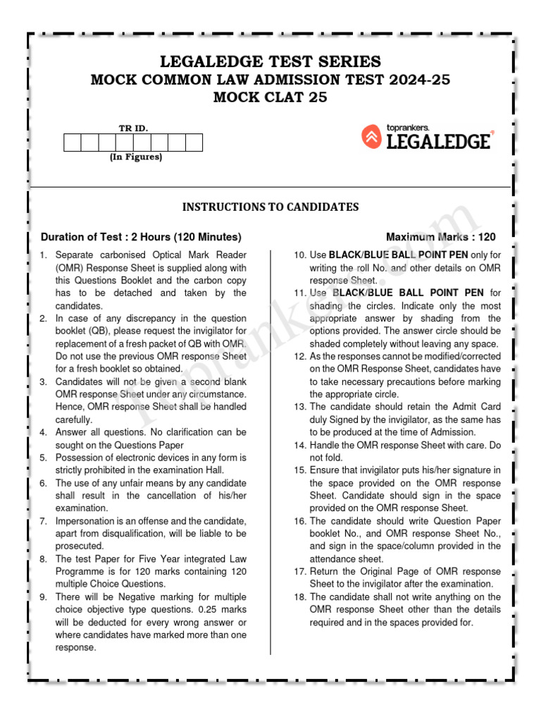 Legaledge Test Series: Mock Common Law Admission Test 2024-25 Mock Clat ...
