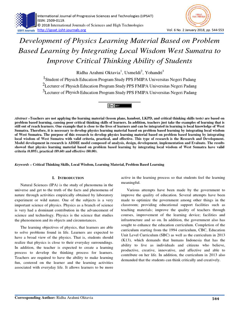 Development of Physics Learning Material Based On Problem Based ...