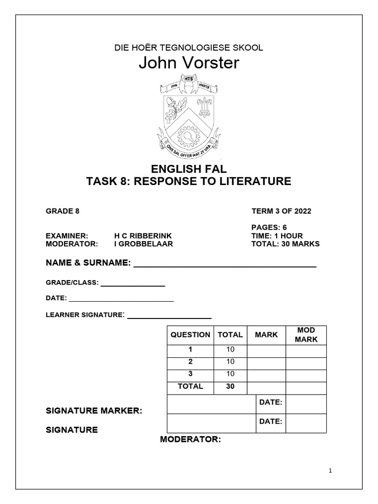 Task 8 Literary Test | PDF | Poetry