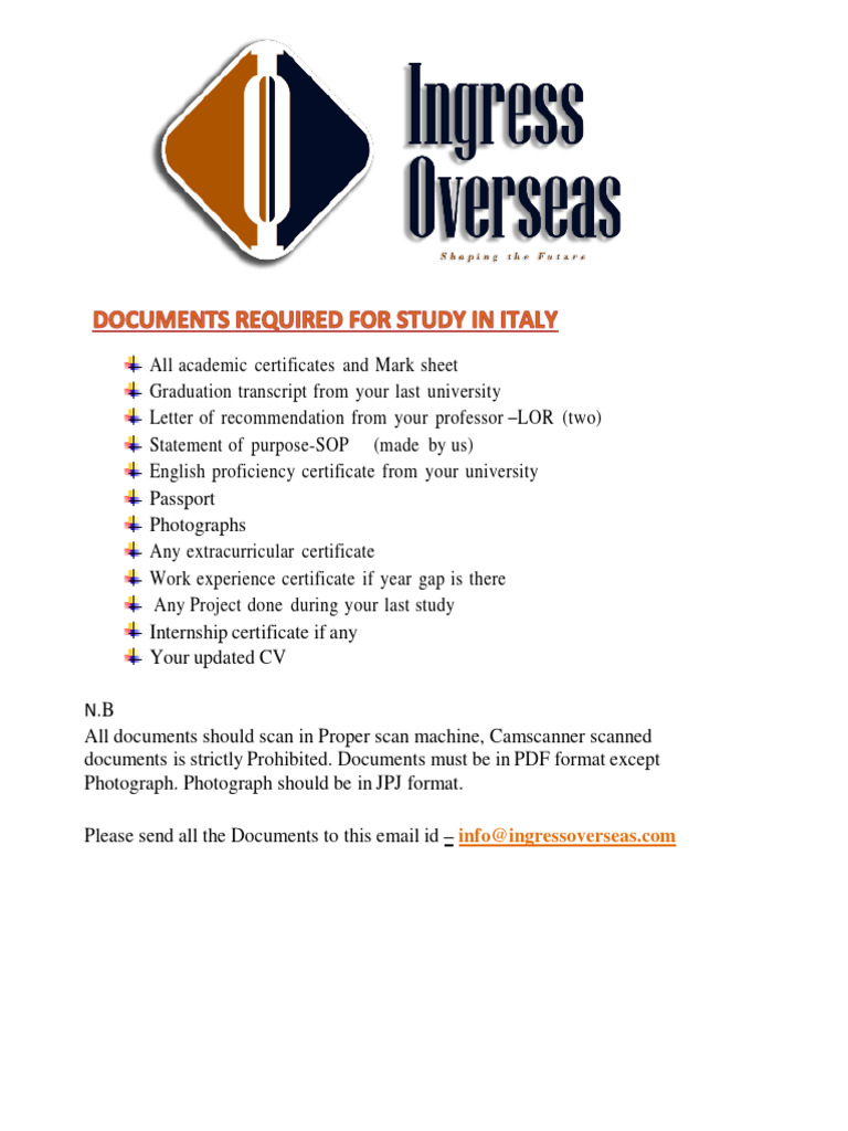 List of The Required Documents For Italy | PDF