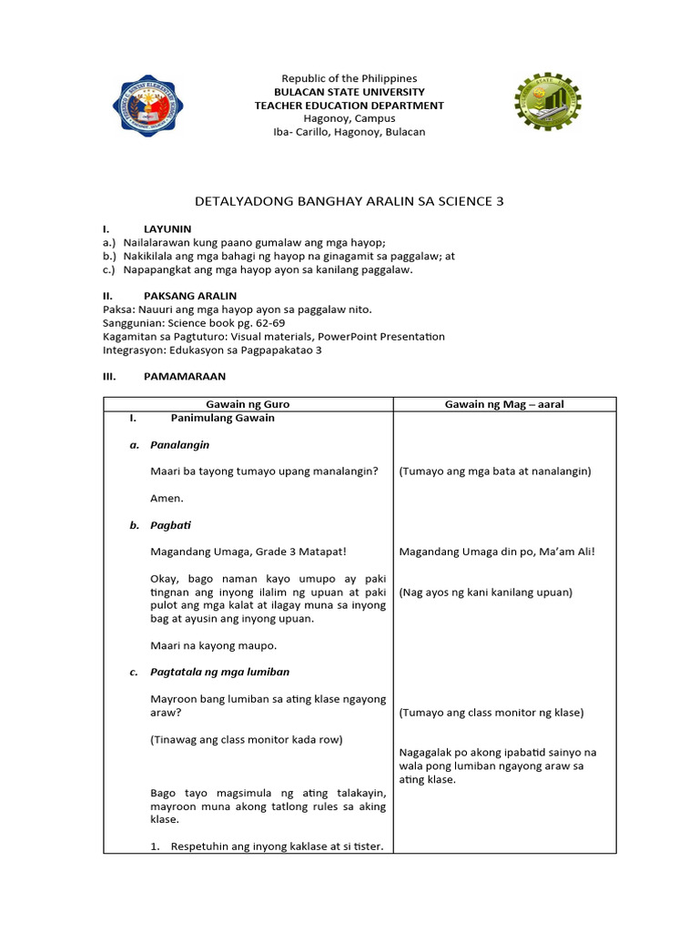 Lesson Plan - Animals Movement Final Demo | PDF