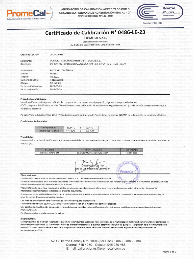 Certificados de calibracion | PDF