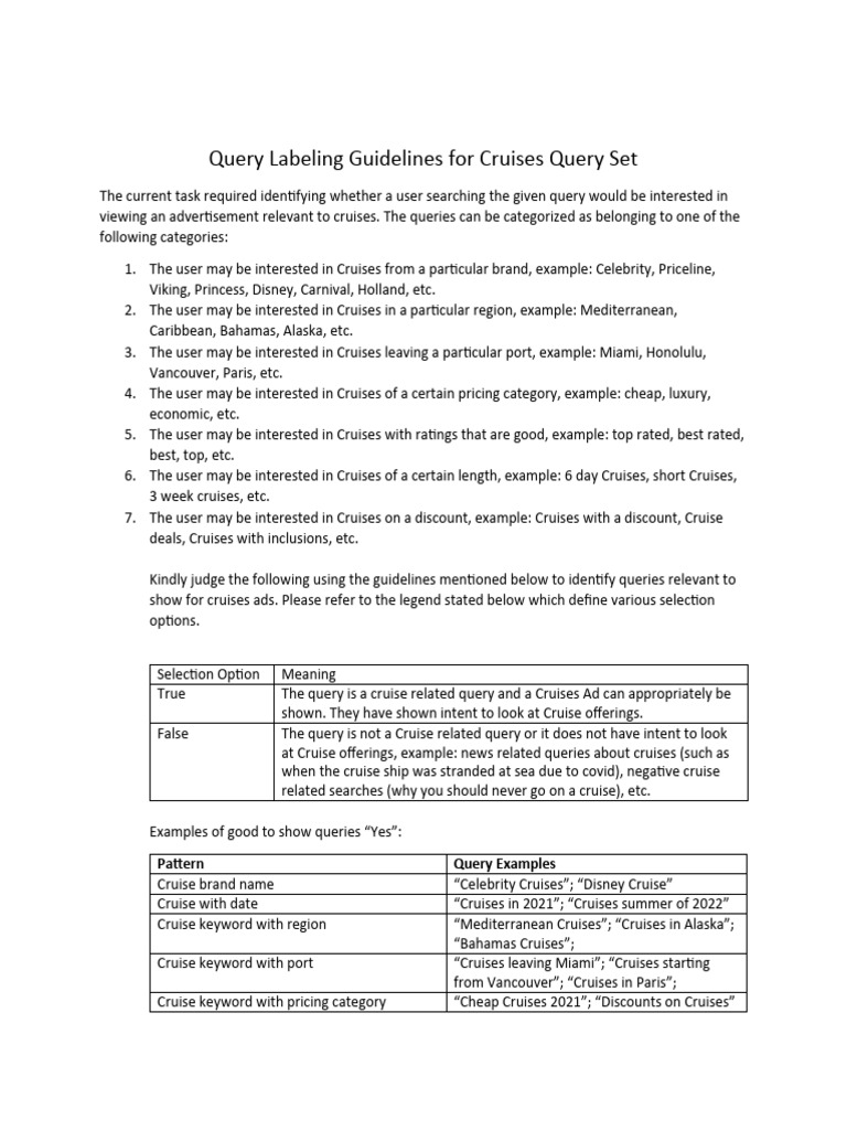 Query Labeling Guidelines For Cruises | PDF | Cruise Ship | Information Retrieval