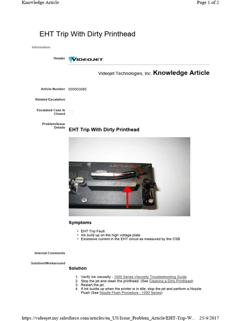 EHT Trip With Dirty Printhead | PDF | High Voltage | Troubleshooting