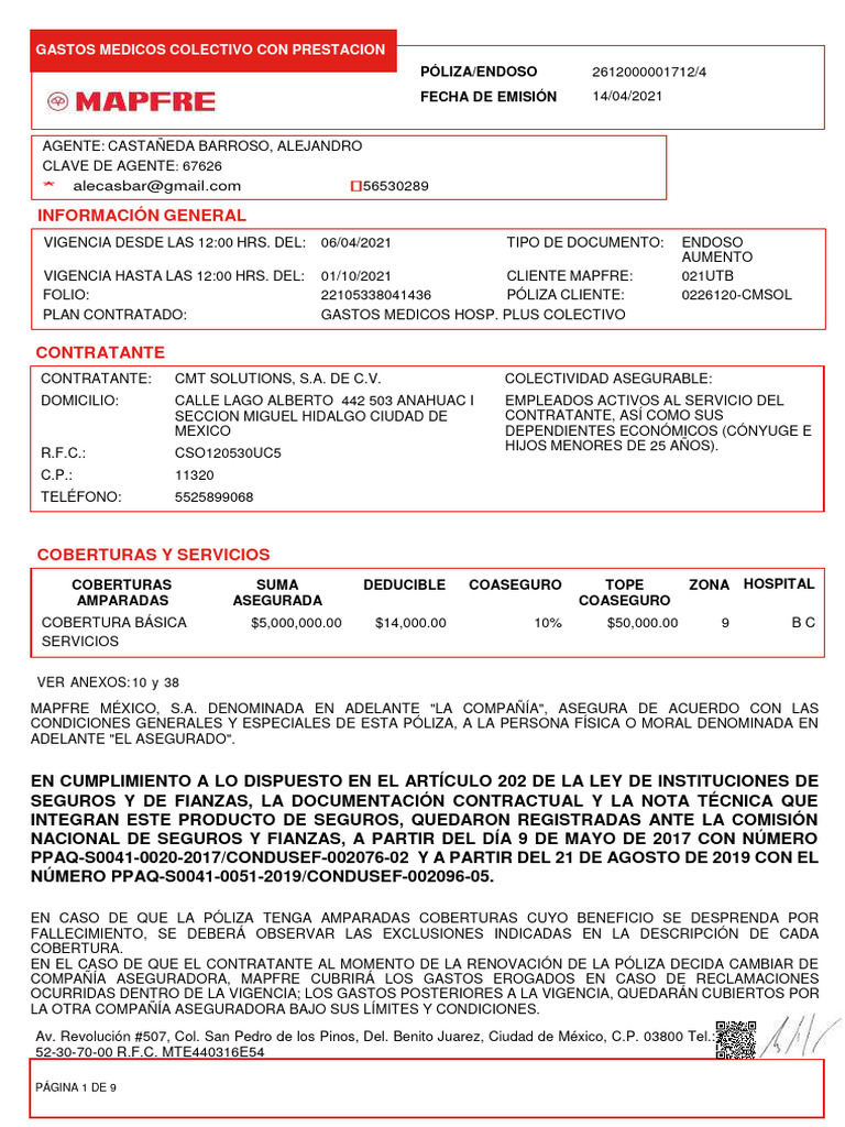 Póliza Mapfre Jose Luis Valle 2021 | PDF | Póliza de seguros | México