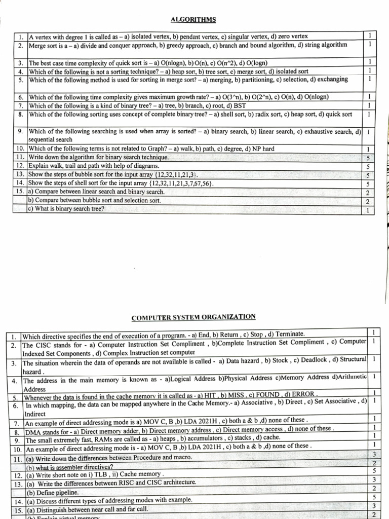 CST 3RD Sem 2ND Internal Model | PDF | Algorithms And Data Structures ...