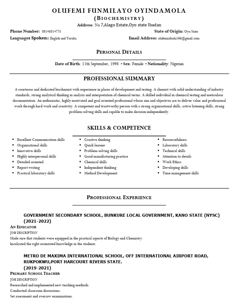 Original Biochemistry CV | PDF | Teachers | Creativity
