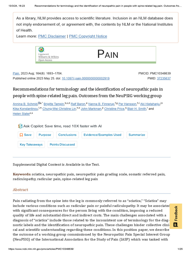 Recommendations For Terminology and The Identification of Neuropathic ...
