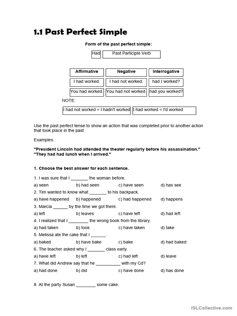 Past Perfect Simple | PDF | Language Families | Syntax