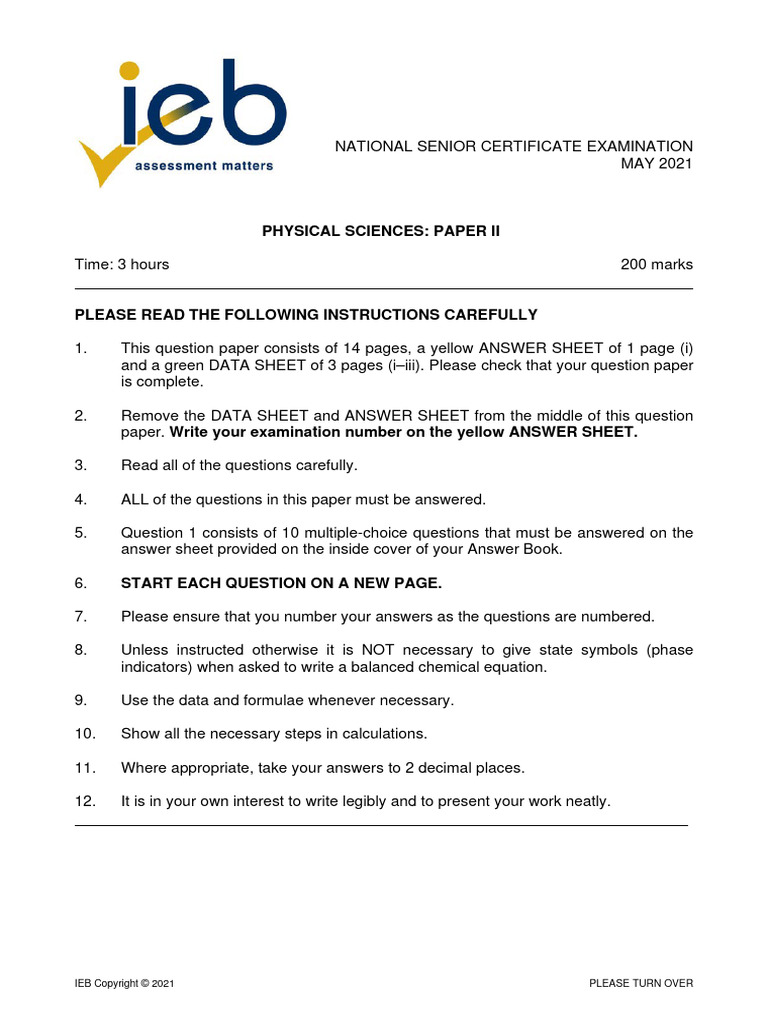 Physical Sciences P2 May 2021 Pdf Acid Chemical Reactions