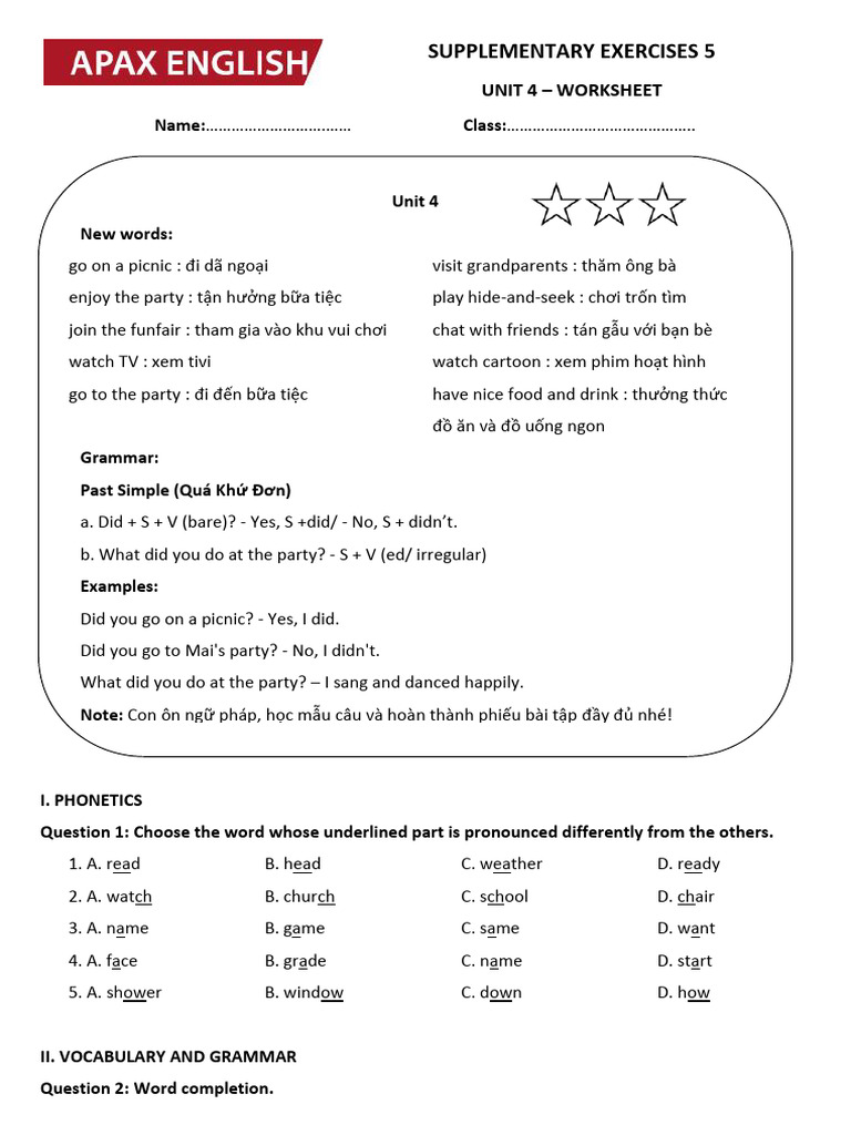 Grade 5 - Unit 4 - Worksheet | PDF | Linguistics | Grammar