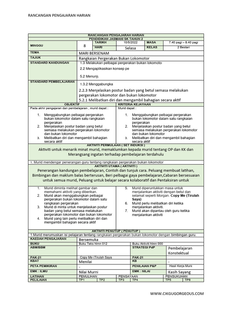 RPH Minggu 8 PJ THN 2 | PDF