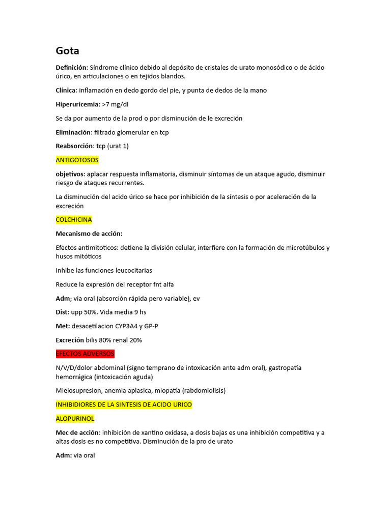 Tratamiento Farmacológico de la Gota | PDF | Gota | Drogas