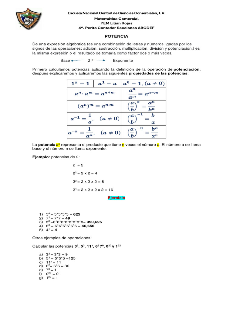POTENCIA | PDF | Exponenciación | Multiplicación
