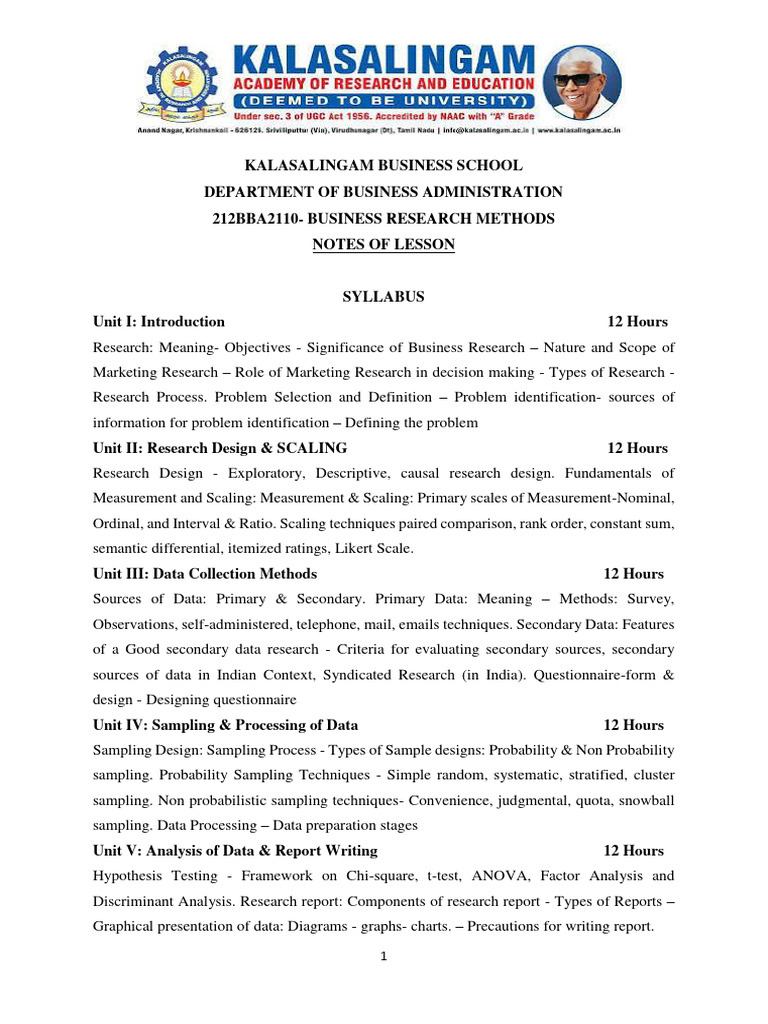 Study Material BRM-Unit - 1 To 5 | PDF | Methodology | Marketing Research