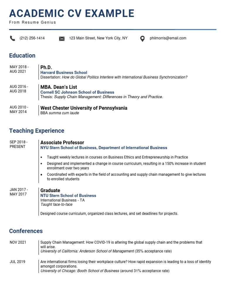 academic-cv-sample | Download Free PDF | Business