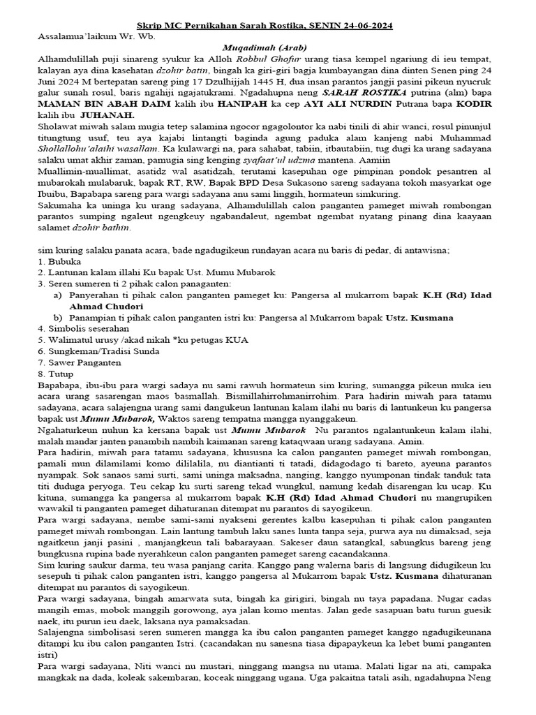 Skrip MC Pernikahan Sunda 2024 | PDF