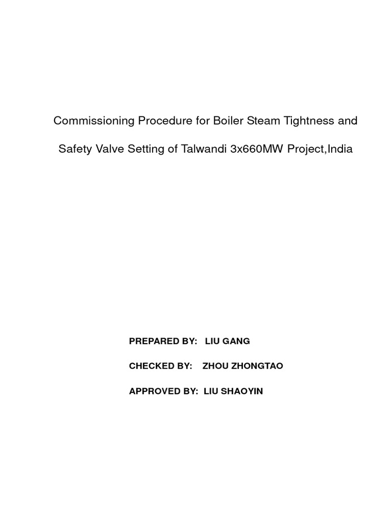 Commissioning Procedure For Boiler Steam Tightness and Safety Valve ...