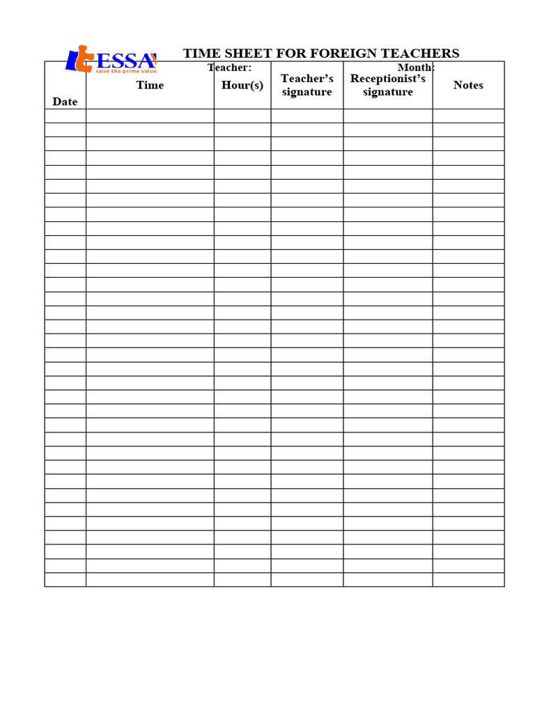 Time Sheet for Foreign Teachers | PDF