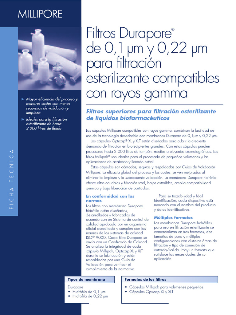 Filtros Millipore | PDF | Filtración | Membrana