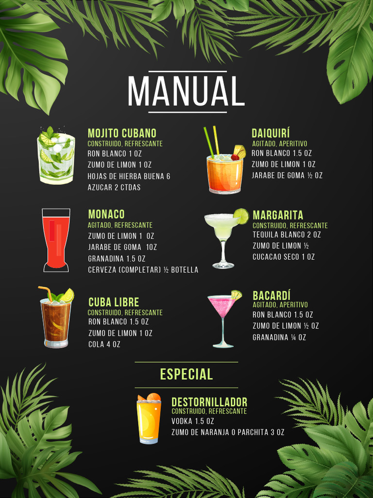 Black and Green Modern Illustrative Cocktail Menu | PDF | Ron | Bebida
