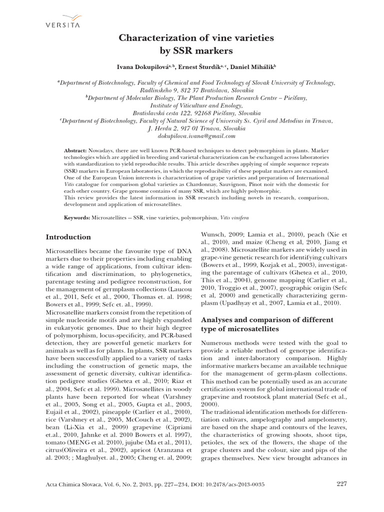SSR Markers for Vine Variety Analysis | PDF | Microsatellite ...