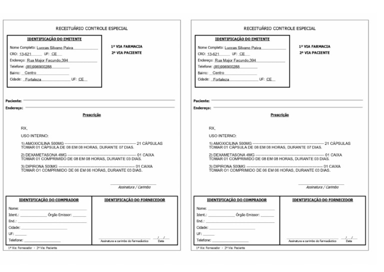 RECEITUARIO ESPECIAL forma | PDF