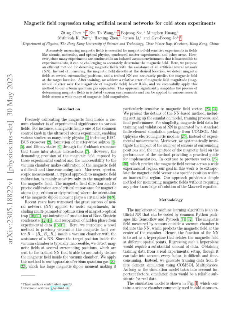 Magnetic Field Regression Using Artificial Neural Networks For Cold Atom - Experiments | PDF ...