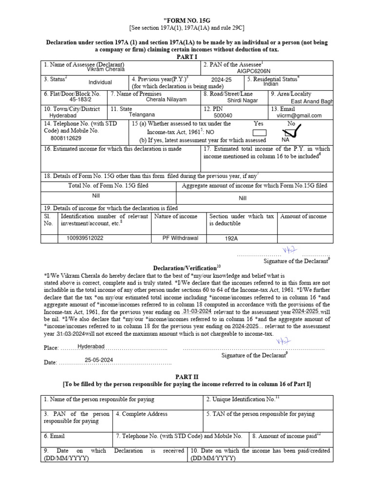 Form 15G | PDF | Income Tax | Taxes